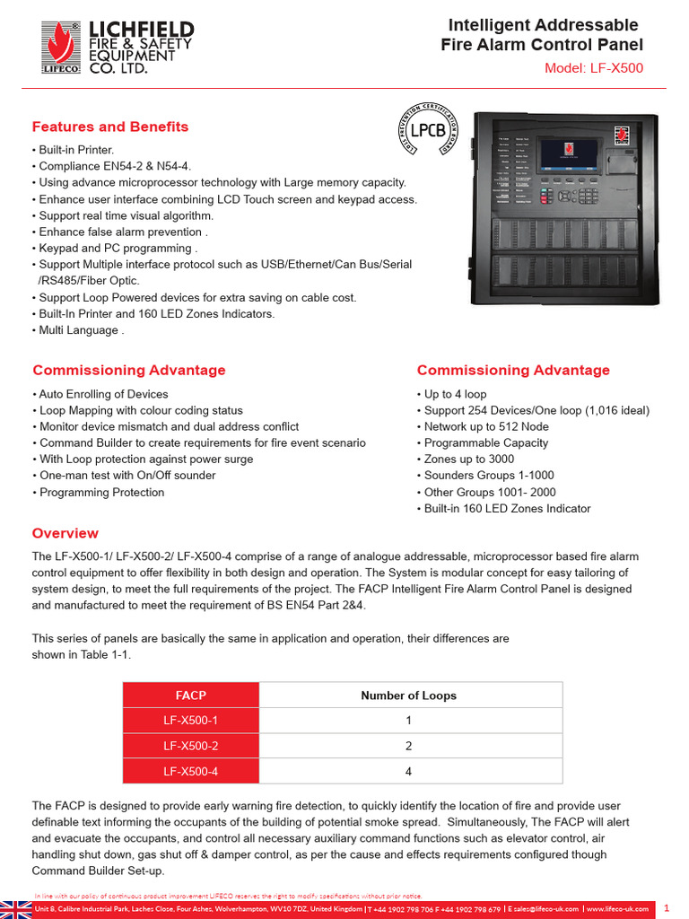 LF X500 Intelligent Fire Alarm Control Panel DataSheet Compressed | PDF | Electrical Engineering ...