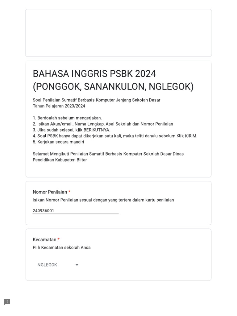 Bahasa Inggris PSBK 2024 (Ponggok, Sanankulon, Nglegok) | PDF