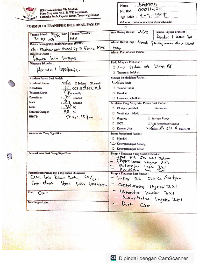 Form Tranfer Internal Pasien | PDF