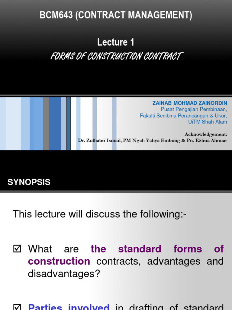PART A - Lecture 1 Forms of Construction Contract | PDF | Common Law ...