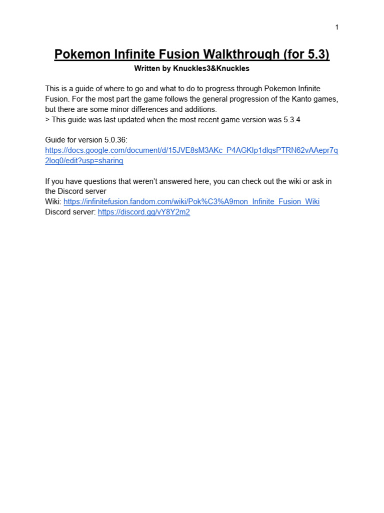 Pokemon Infinite Fusion Walkthrough | PDF | Pokémon