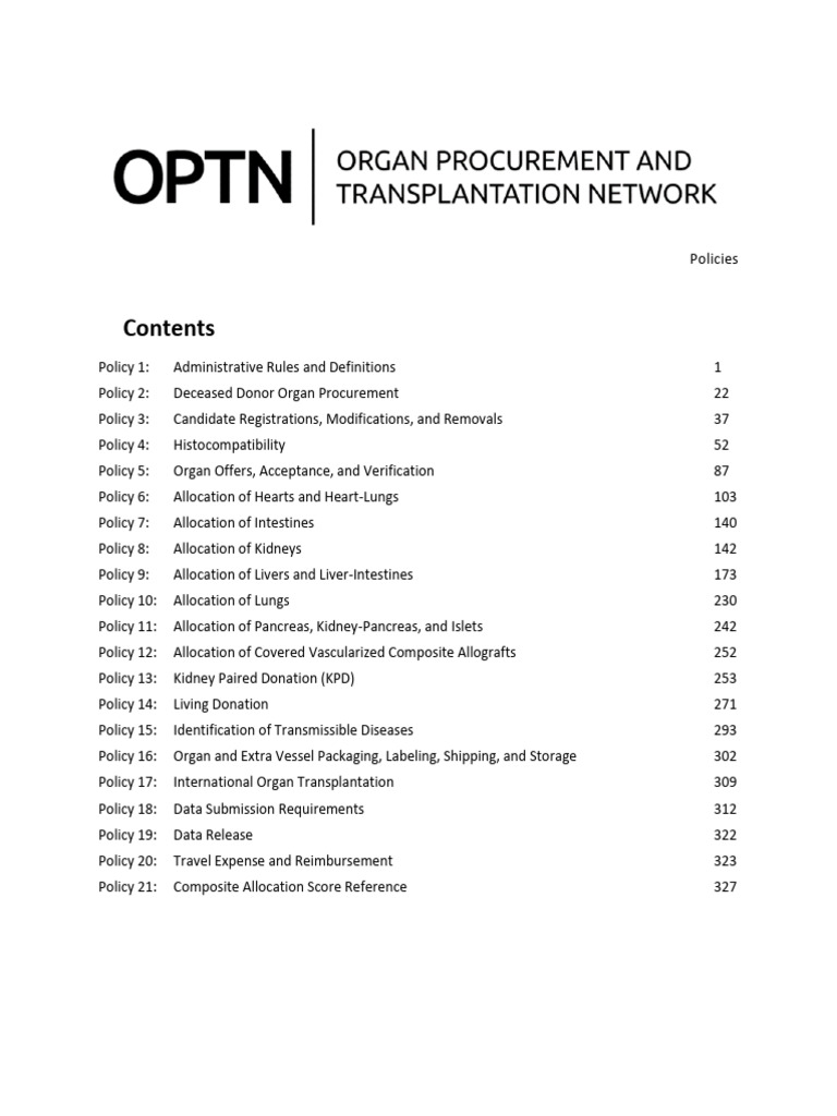 Optn Policies | PDF | Organ Transplantation | Organ Donation
