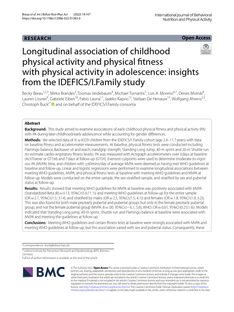 Longitudinal Association of Childhood Physical Activity and Physical ...