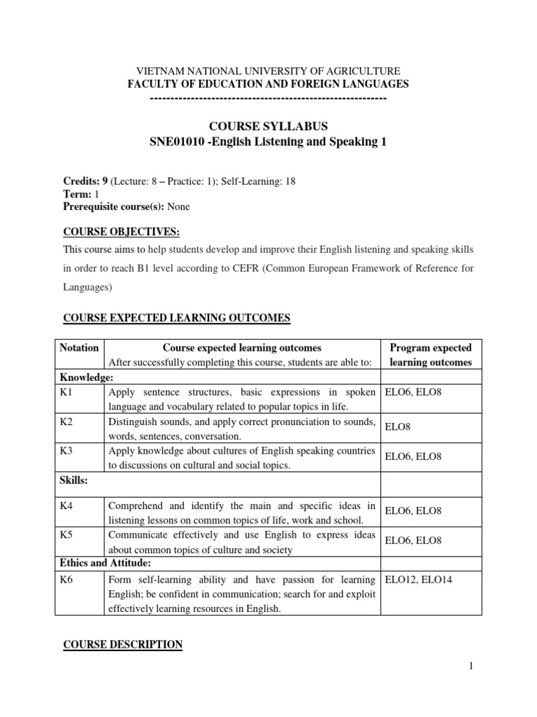 Faculty of Education and Foreign Languages Course Syllabus Notes | PDF ...