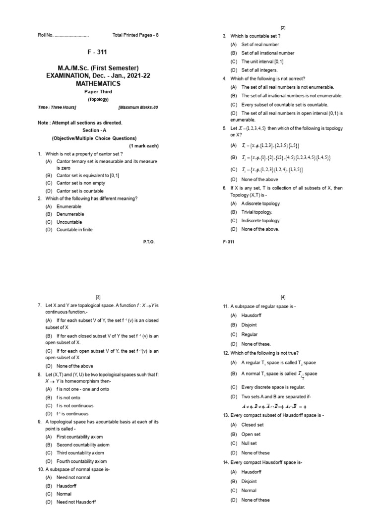 305 46 F 311 Mathematics I Topology | PDF | Compact Space | Continuous Function
