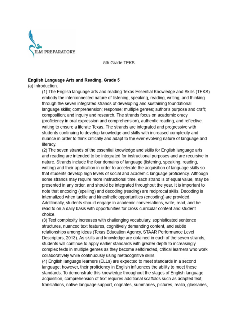 5th Grade TEKS | PDF | Mathematics | Reading Comprehension