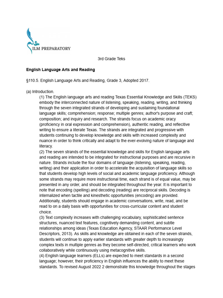 3rd Grade Teks | PDF | Mathematics | Reading Comprehension