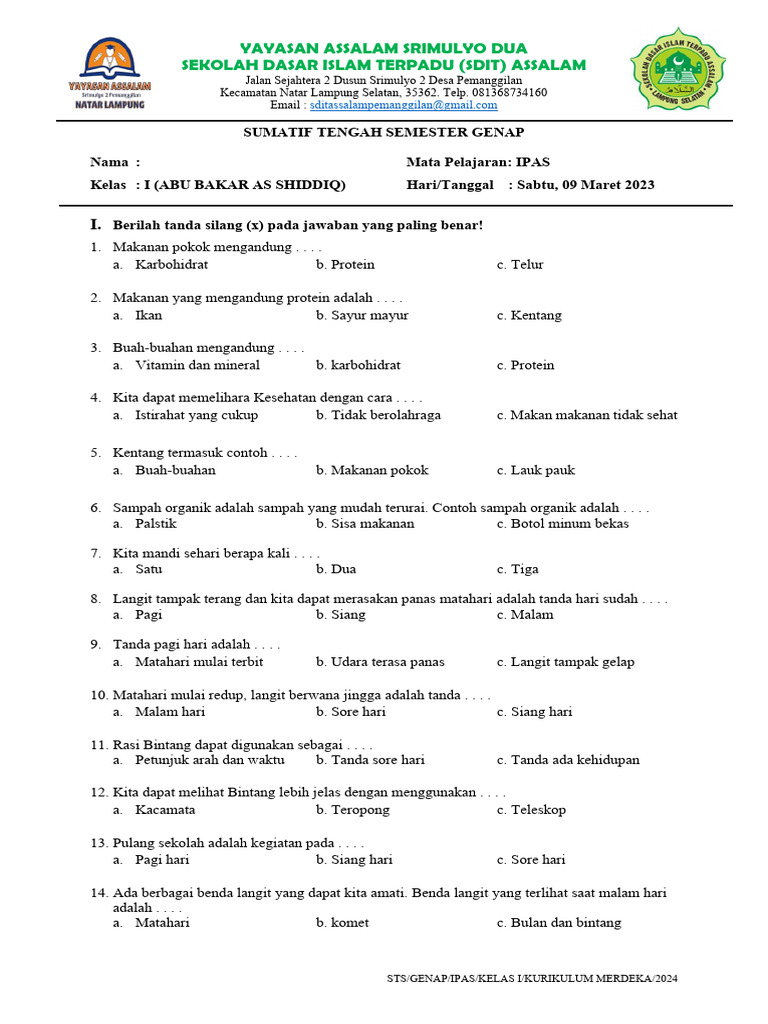 Sts Ipas - Kelas 1 | PDF