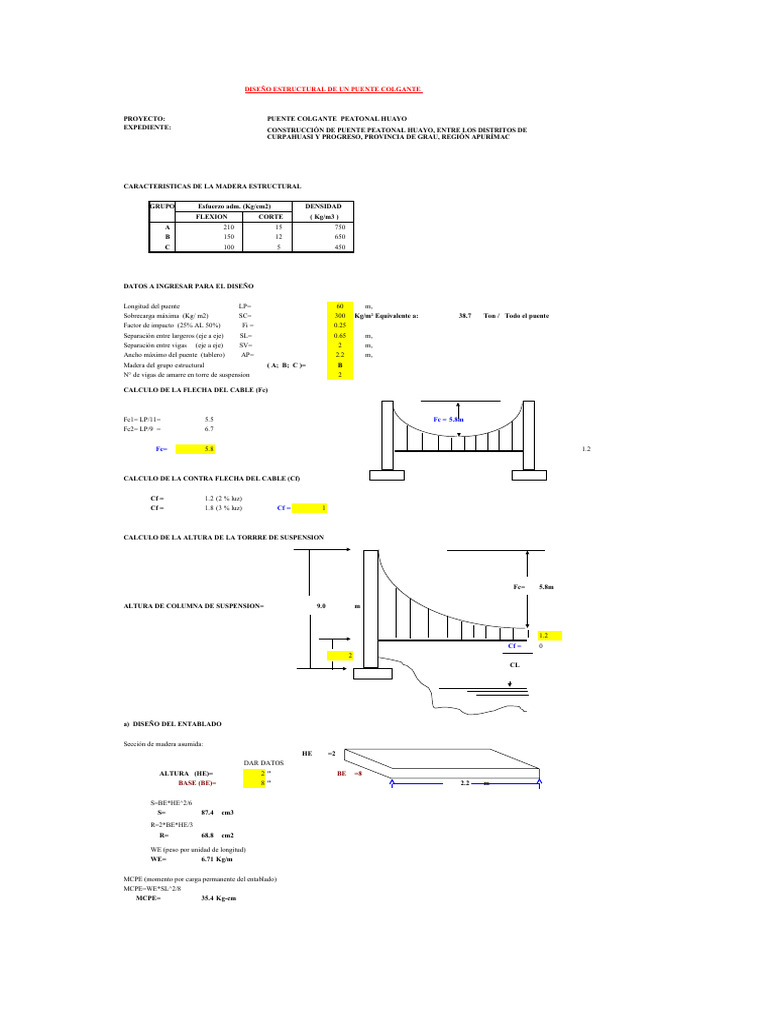 Diseño Puente Colgante Peatonal Huayo. | PDF | Ingeniero civil | Ingeniería estructural