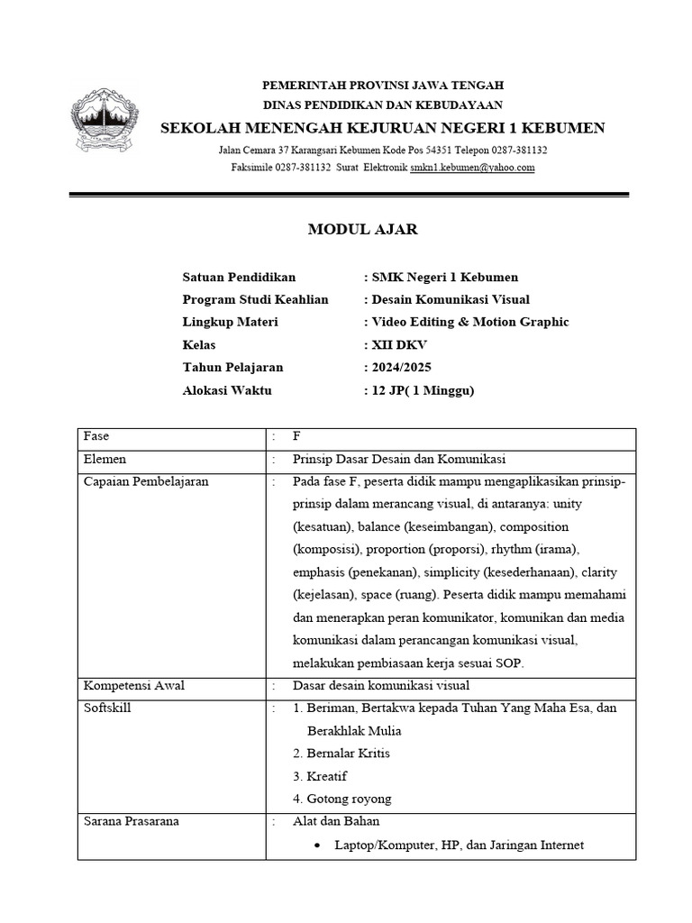 Modul Ajar VIDEO EDITING - MOTION GRAPHIC - ELEMEN 1 | PDF