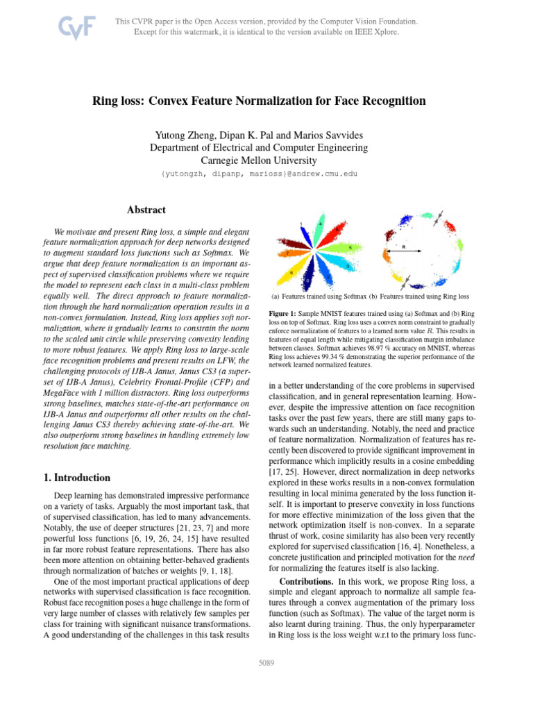 Zheng Ring Loss Convex CVPR 2018 Paper | PDF | Mean Squared Error | Norm (Mathematics)