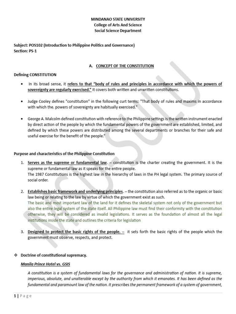 Handout #2 Concept of The Constitution | PDF | Constitutional Amendment ...