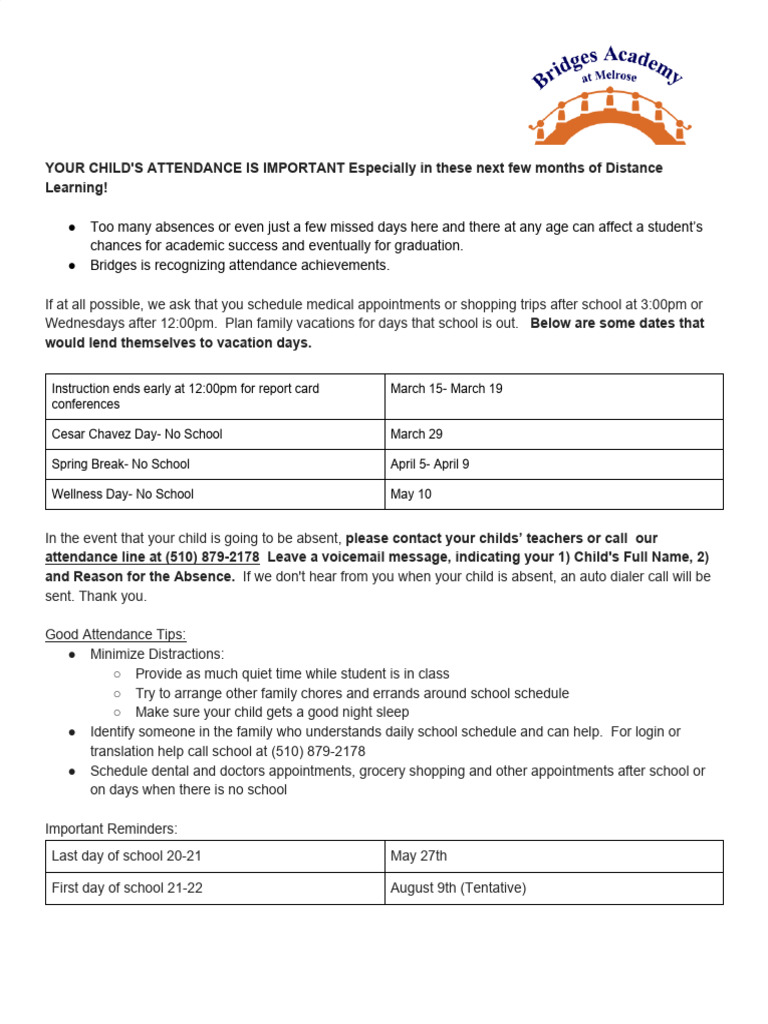 Attendance Letter For Families 20-21 | PDF