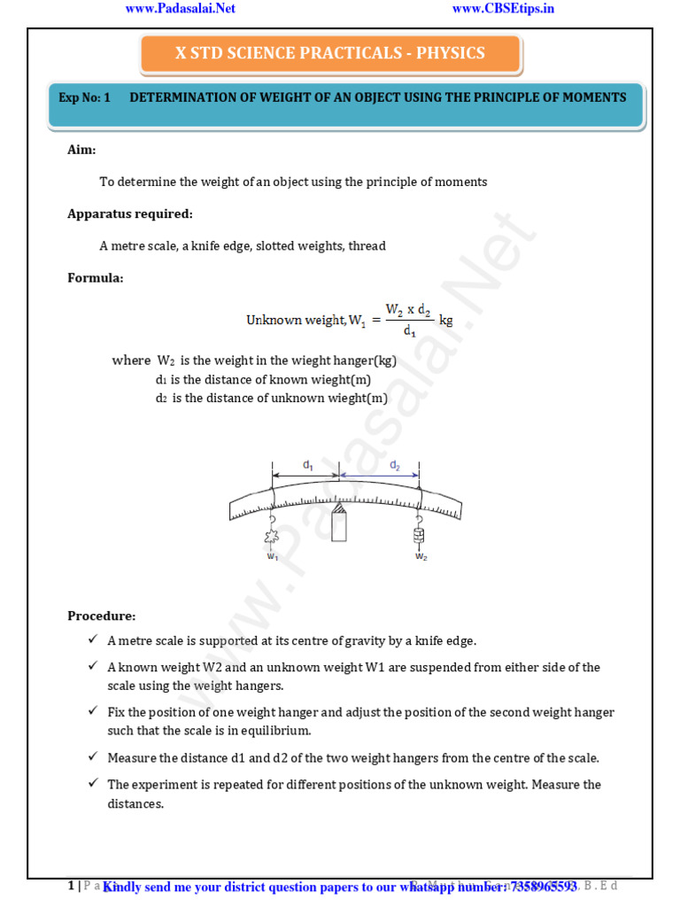 10th Science Practical Study Materials English Medium PDF Download | PDF | Metrology | Optics