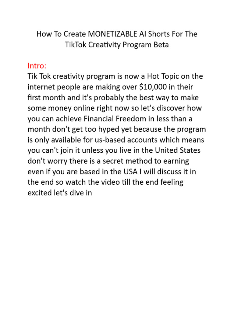 How To Create Monetizable Ai Shorts For The Tiktok Creativity Program