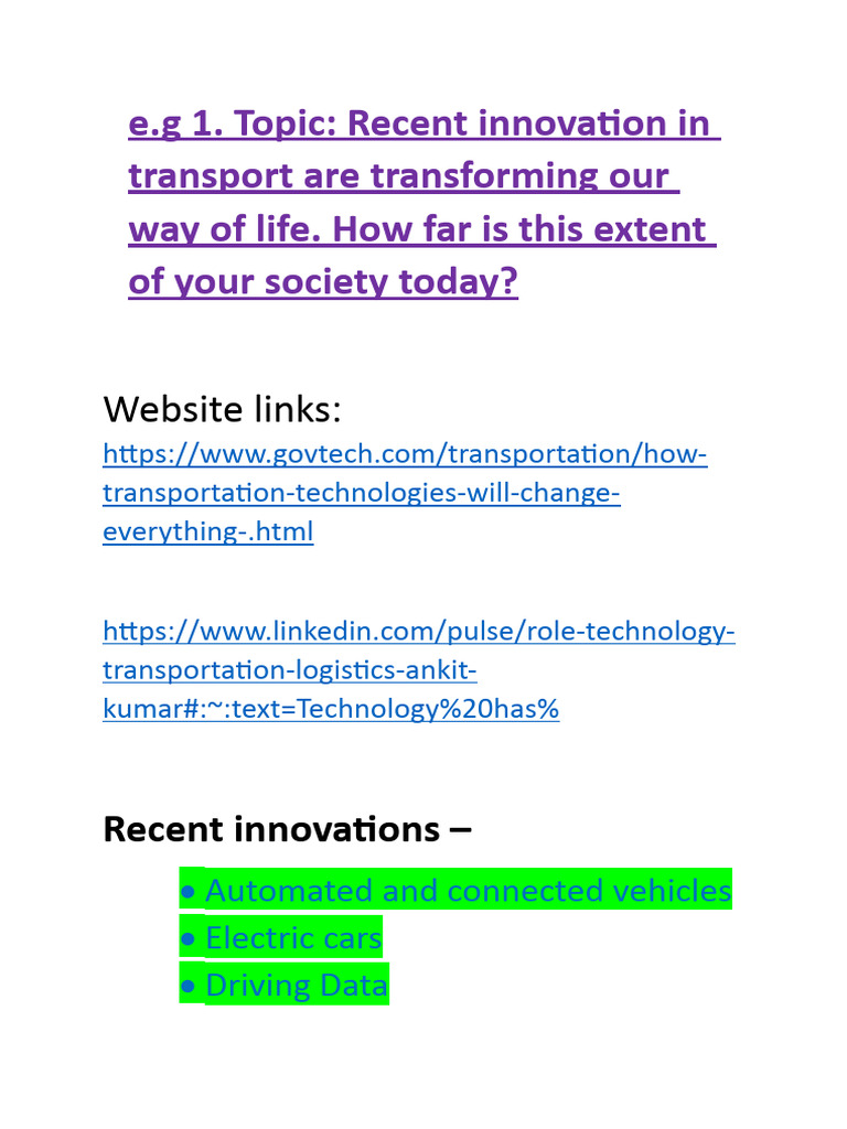 Innovations Transforming Transportation | PDF | Electric Vehicle ...