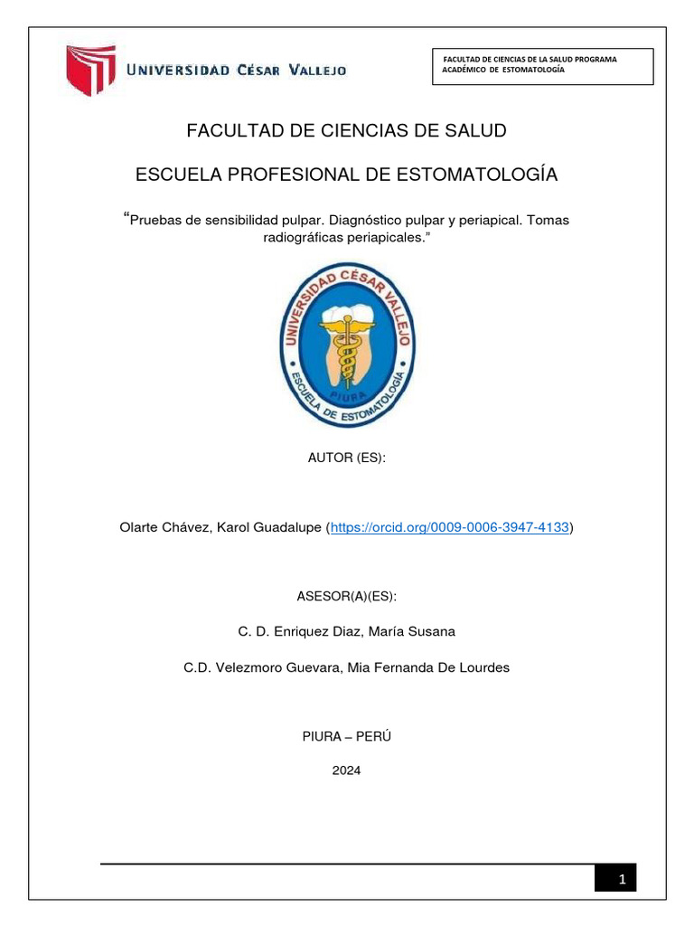 Informe de Semiología - OLARTE CHÁVEZ | PDF | Diente | Odontología
