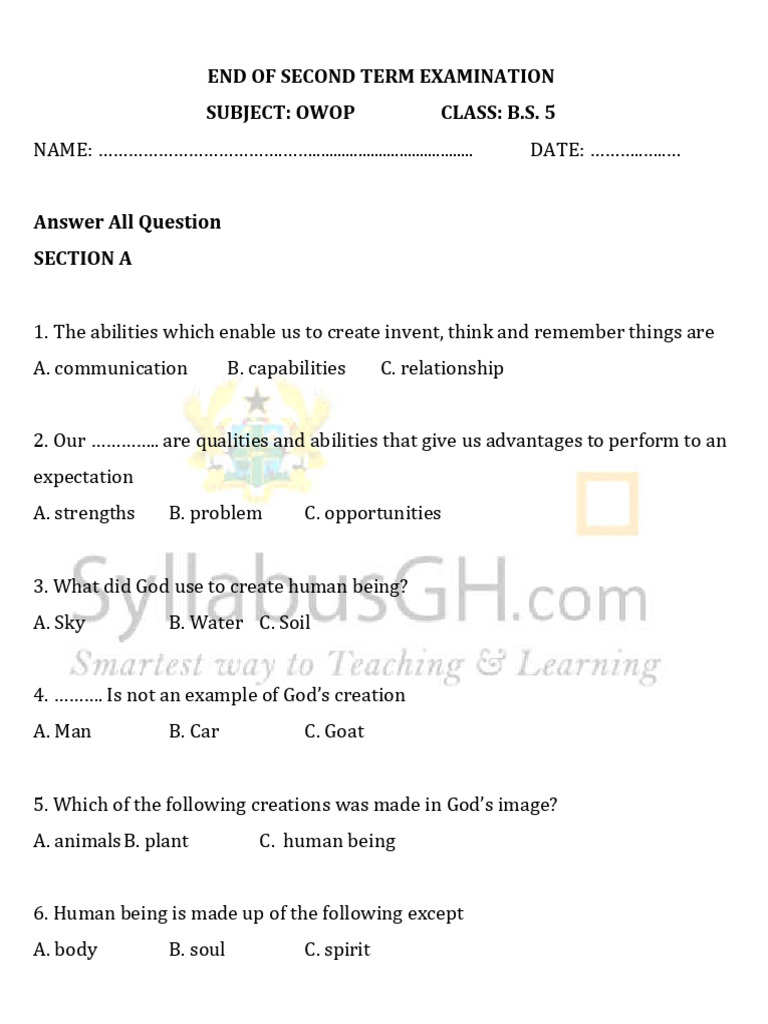 2023 B5 End of Term 2 OWOP | PDF | Adolescence | Human