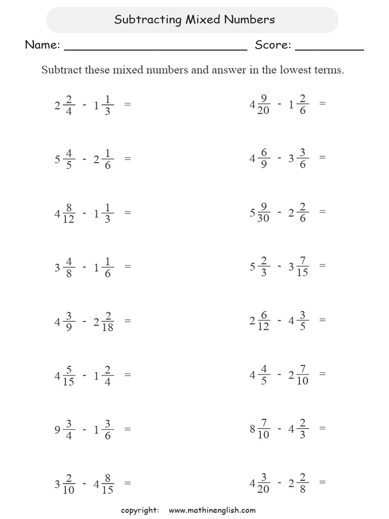 Subtracting Mixed Numbers P6 | PDF | Teaching Methods & Materials