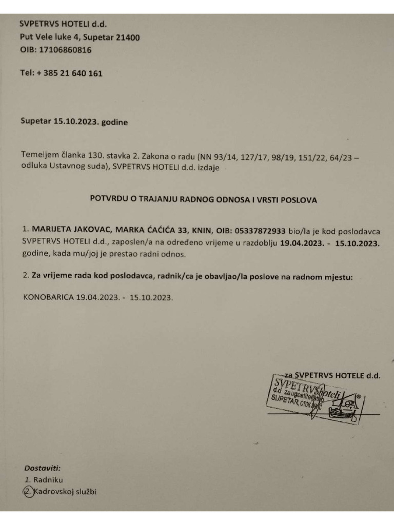 Svpetrvs Radni Odnos | PDF