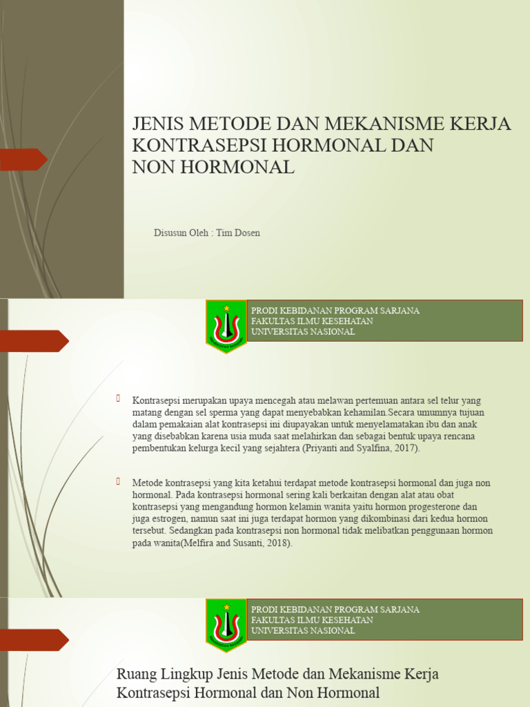 Pertemuan Ke 4 - Jenis Metode Dan Mekanisme Kerja Kontrasepsi Hormonal Dan Non Hormonal | PDF