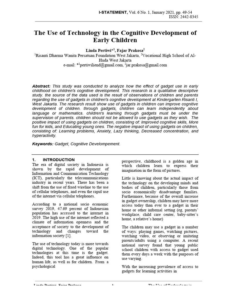 The Use of Technology in The Cognitive D | PDF | Cognitive Development ...