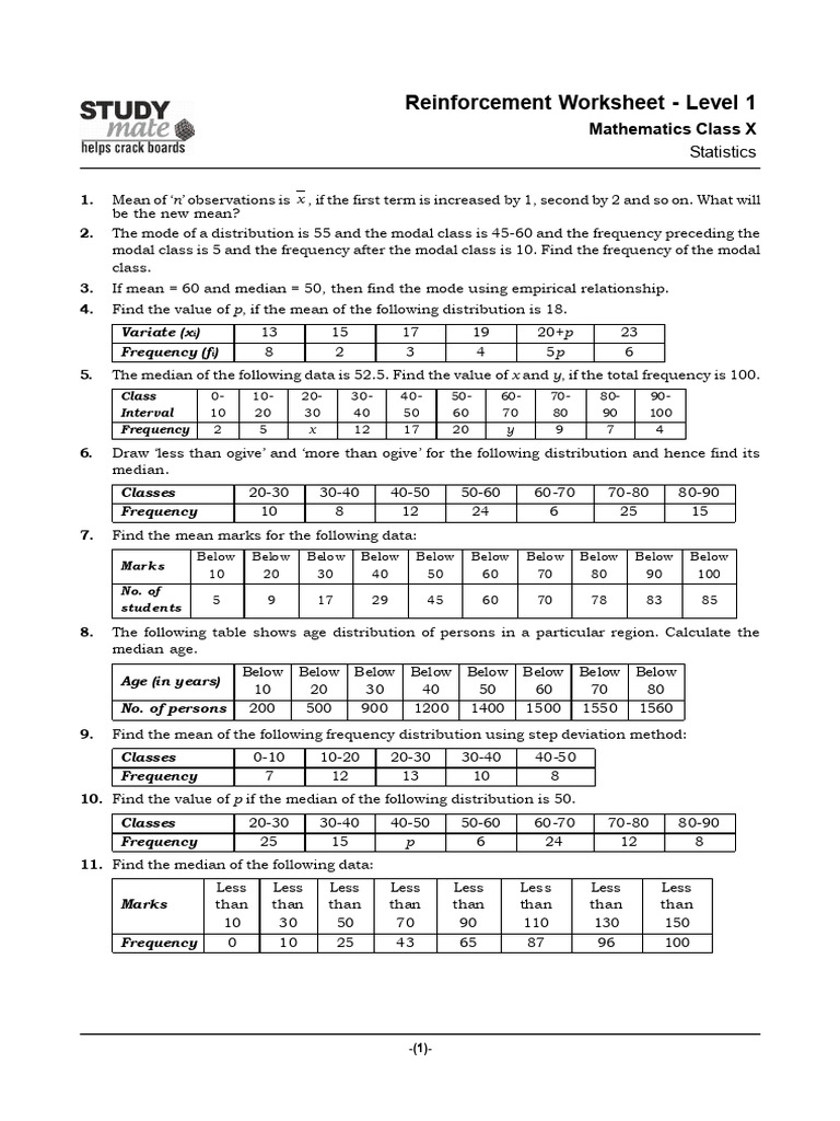 Ch.14-Maths 10th (2018-19) Statistics Level-1 | PDF | Mode (Statistics) | Mean