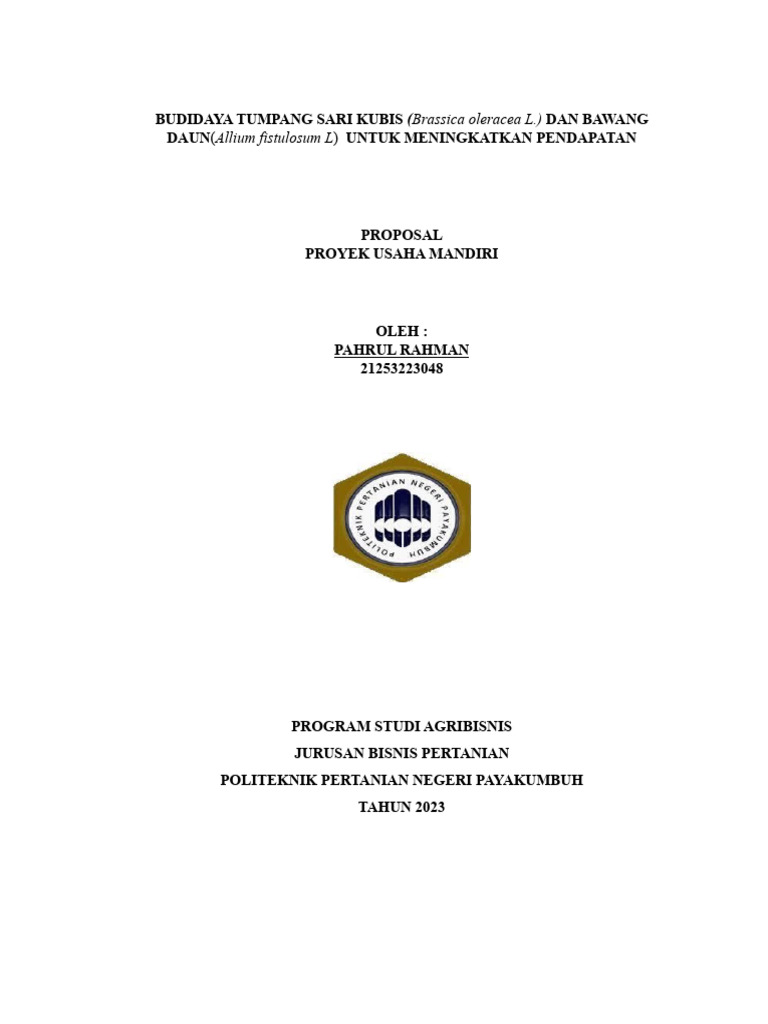 Jilid Proposal Pum Pahrul Rahman 048 | PDF | Bisnis