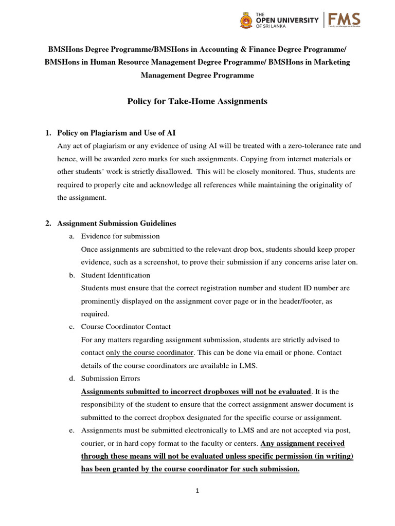 Policy For Take-Home Assignments | PDF | Apa Style