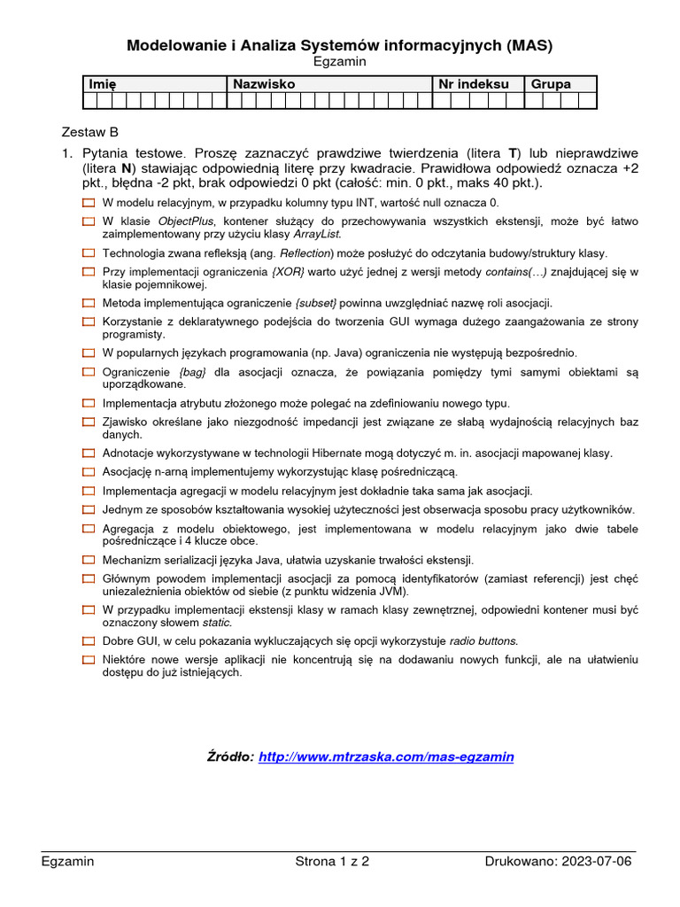 MAS Egzamin Przyklad | PDF