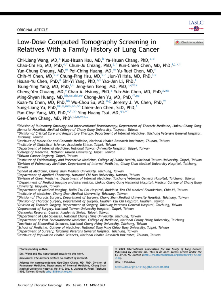 Low-Dose Computed Tomography Screening in Relatives With A Family ... Low-Dose Computed Tomography Screening in Relatives With A Family ...