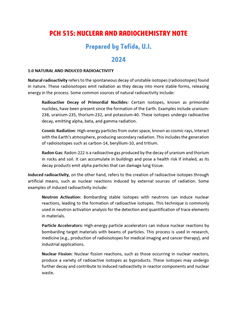 PCH 515 Note | PDF | Radioactive Decay | Nuclear Reactor