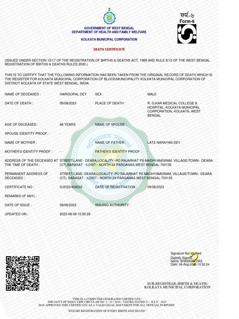 Death Certificate Pdf Pdf