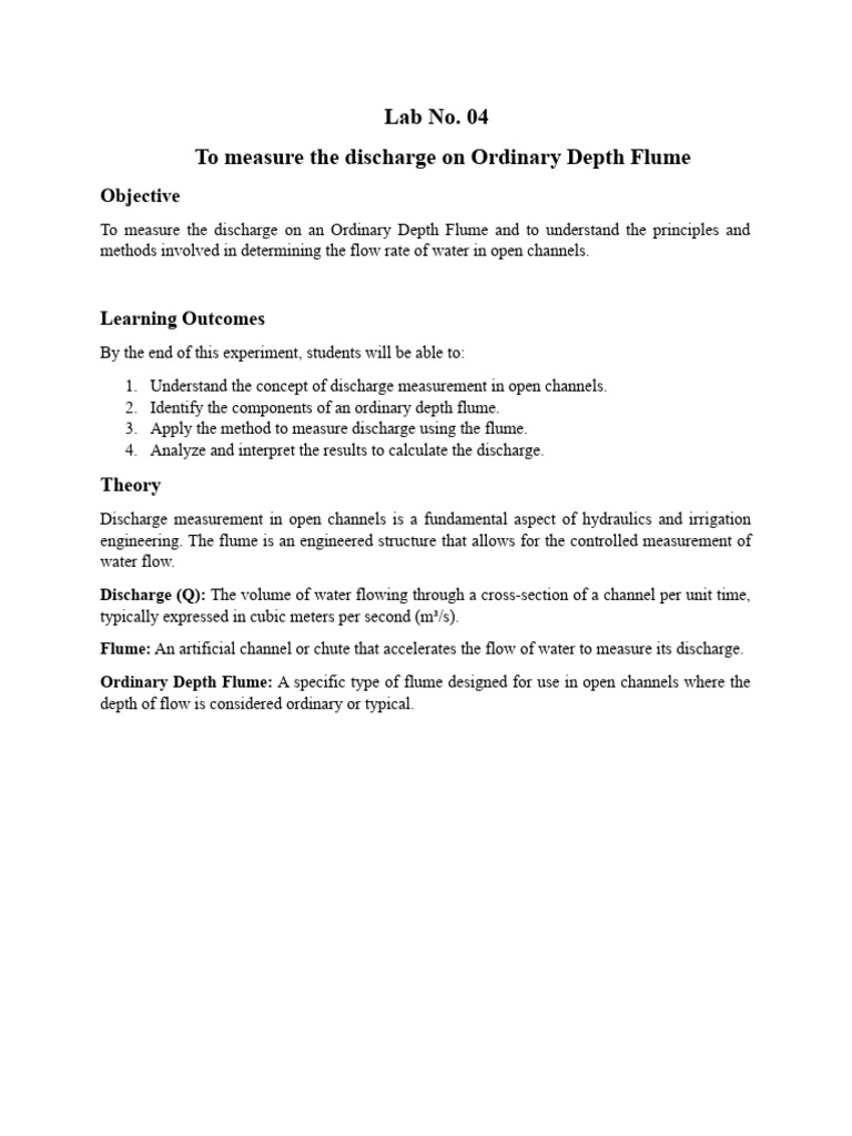 Lab 04 | PDF | Discharge (Hydrology) | Flow Measurement