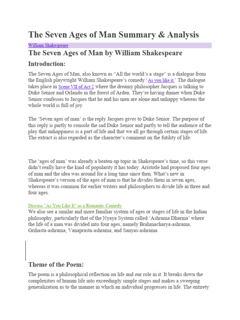 The Seven Ages of Man Summary | PDF | Poetry | Rhyme