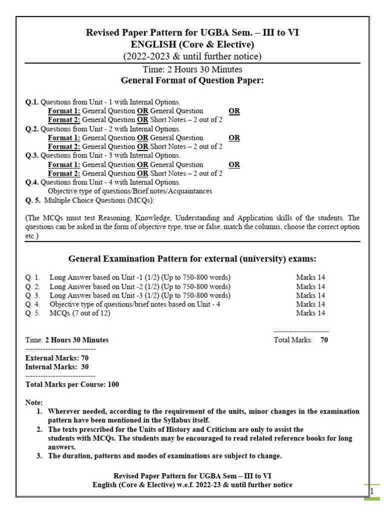 ED 2023 24 Rev. Paper Style BA 3 To 6 Eng Core Elective | PDF | Multiple Choice | Linguistics