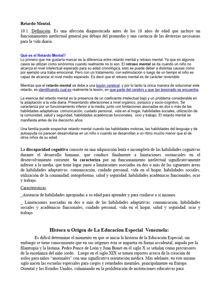 Definición y Características del Retardo Mental | PDF | Discapacidad ...