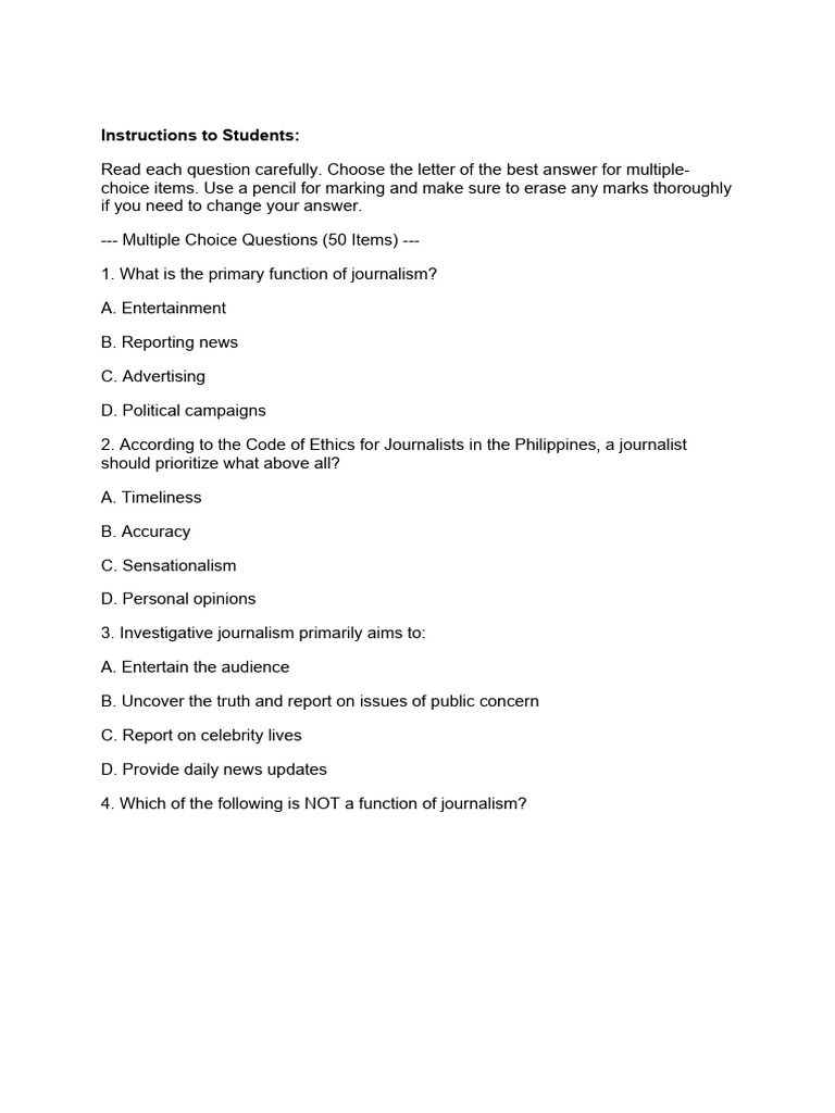 Summative - Test - Journalism English (2) GRADE 7 | PDF | Journalism | News