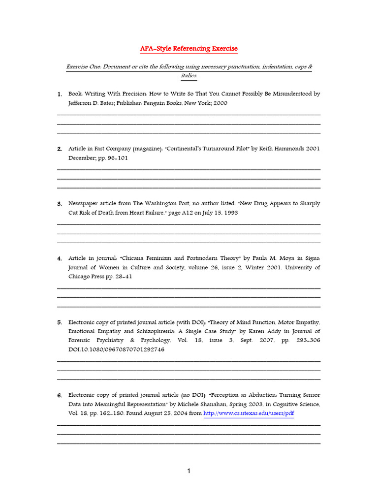 Referencing Exercises | PDF | Psychology
