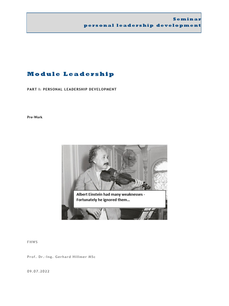 Workbook - Leadership Part I Personal Leadership Development - GH ...