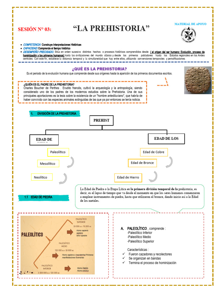 Ficha de Apoyo #03 La Prehistoria | PDF | Edad de Piedra | Edad de Bronce