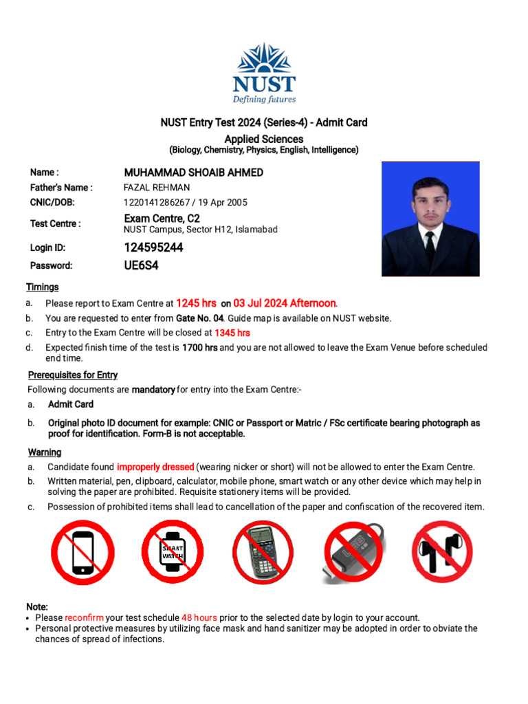NUST Test Series 4 Admit Card | PDF