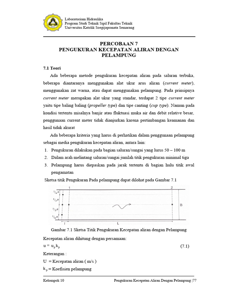 Pengukuran Kecepatan Aliran dengan Pelampung | PDF | Metode & Bahan Ajar