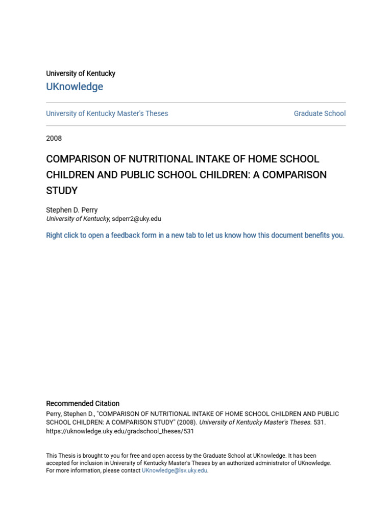 Comparison of Nutritional Intake of Home School Children and Publ | PDF ...