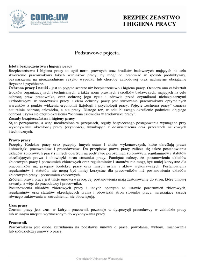I. Podstawowe Pojecia BHP | PDF