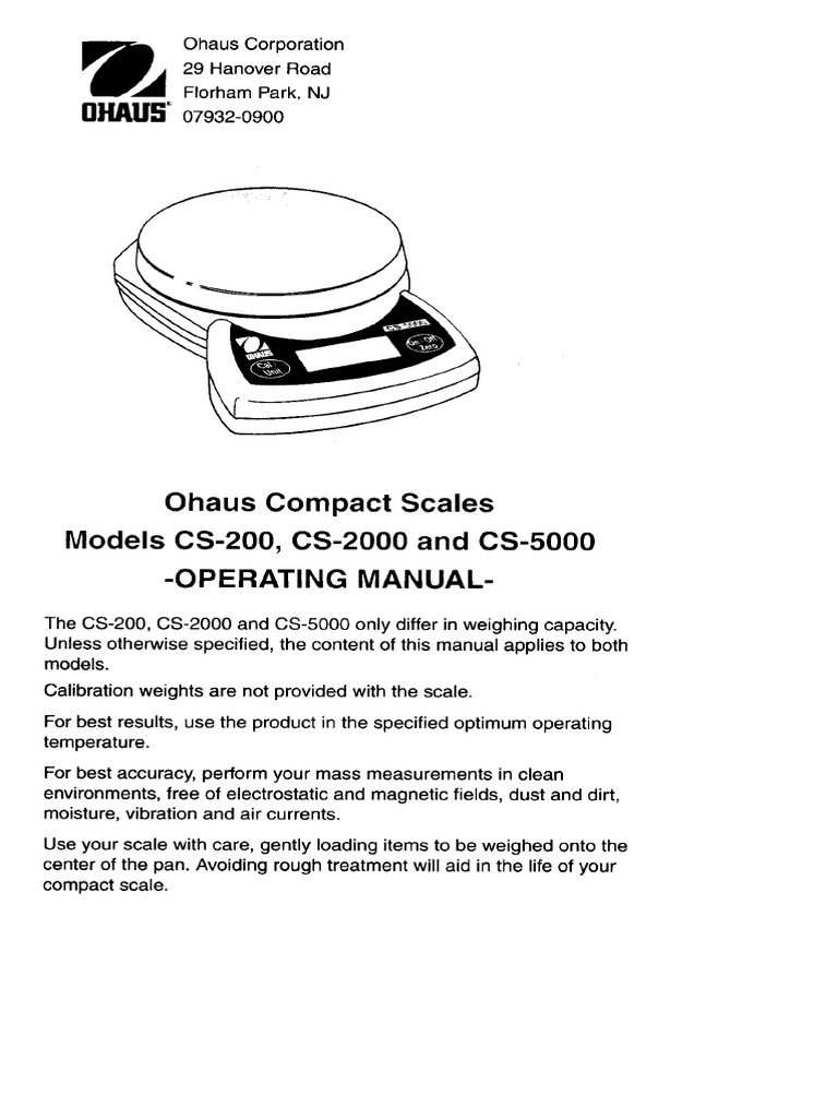 Manual Instrucciones Balanza Ohaus CS200 | PDF
