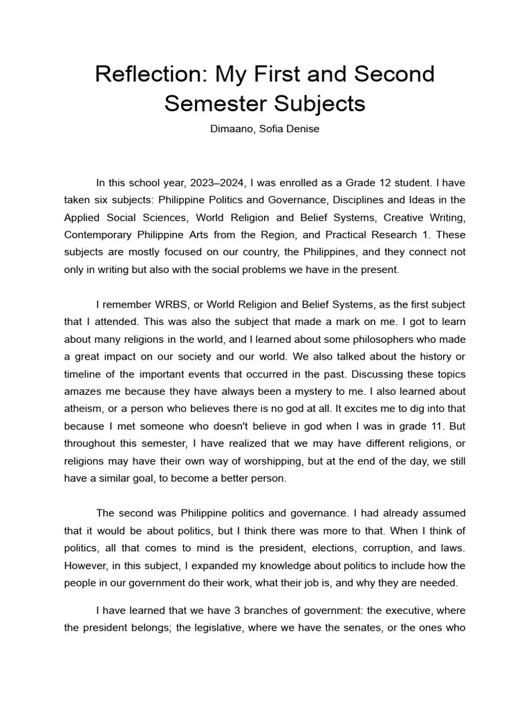SOFIA - 1st Sem Reflection | PDF | Thought | Science