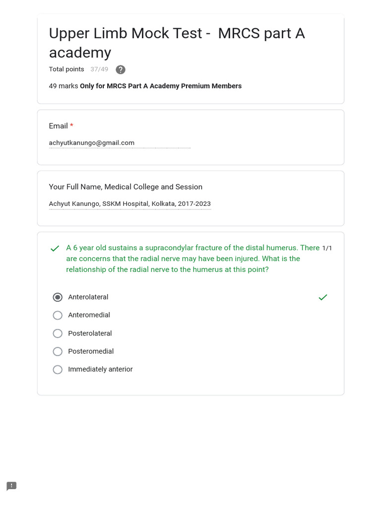 Upper Limb Mock Test - MRCS Part A Academy | PDF | Elbow | Anatomical ...