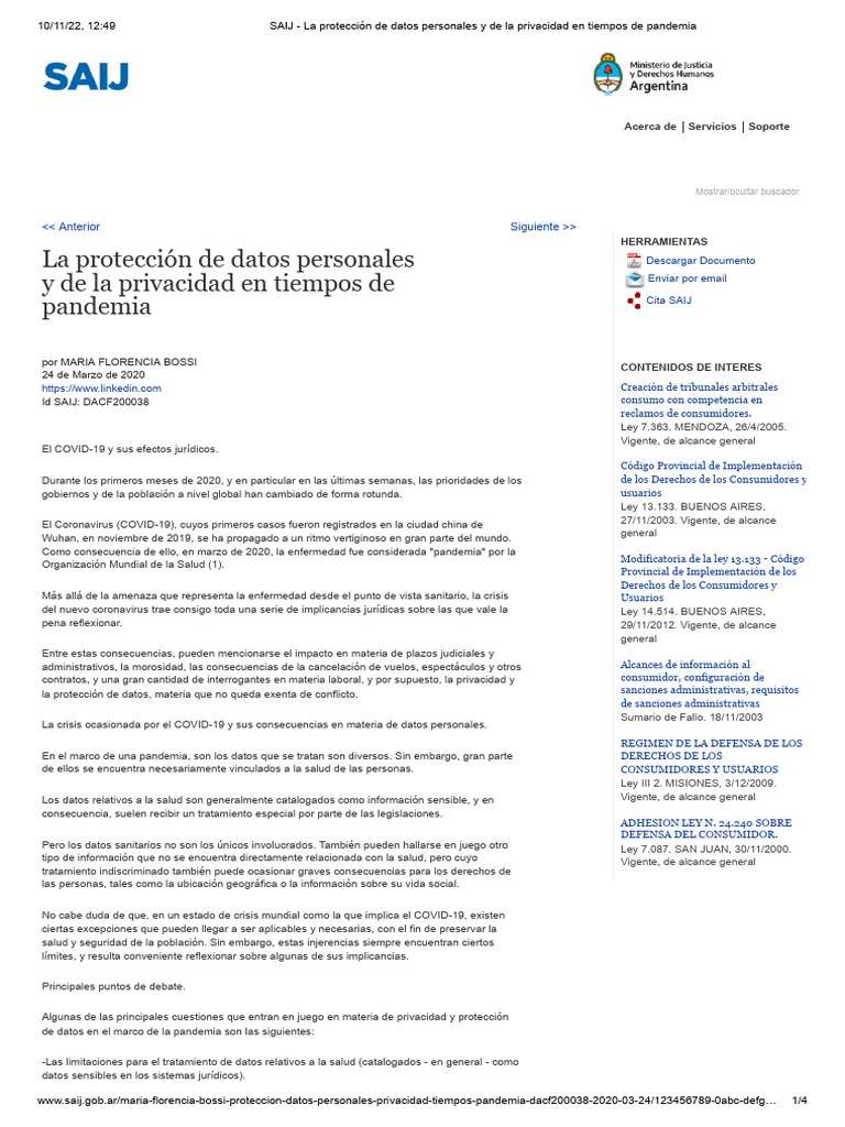 SAIJ - La Protección de Datos Personales y de La Privacidad en Tiempos ...