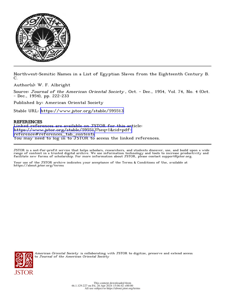 Northwest-Semitic Names of Egyptian Slaves | PDF | Orthography | Syllable